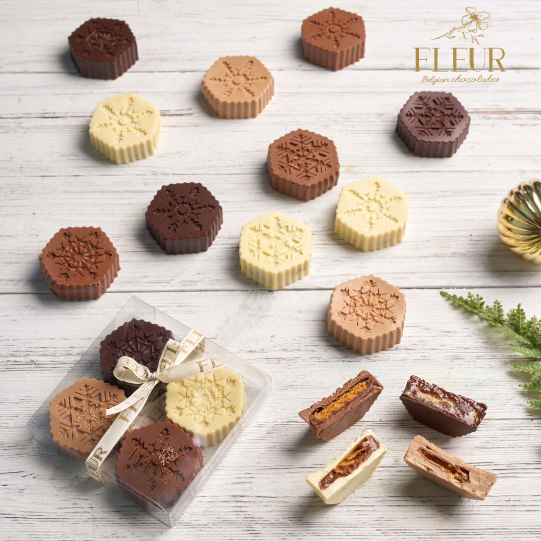 Box 4 Pieces Belgian Chocolate snow flakes filled with different flavo ...