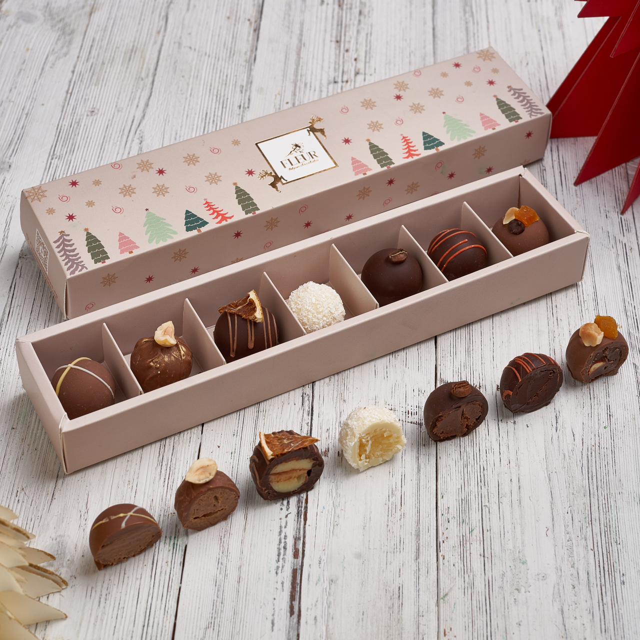 7 Pieces Belgian Chocolate truffles 7 flavors Christmas Edition – Fleur